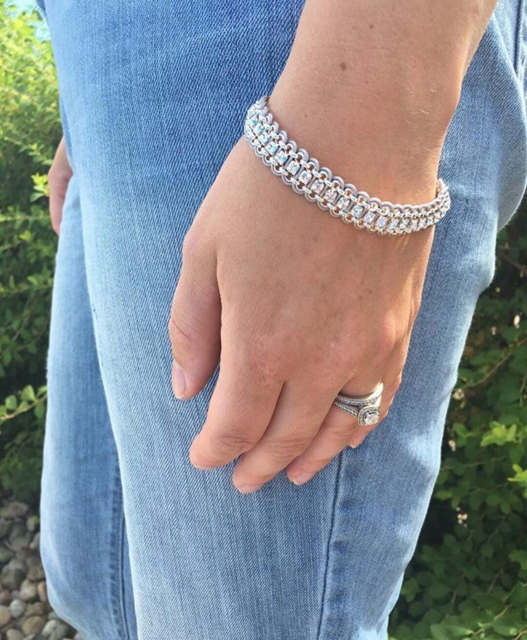 Woven Silver, Crystal, Cord, Adjustable, Bracelet - Etsy