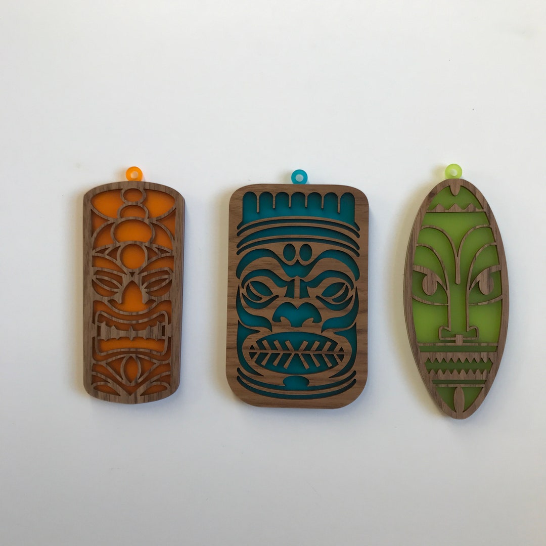 Tiki Ornament 3 Piece Set, Tiki Christmas, Tiki Ornament, Tiki Decor ...