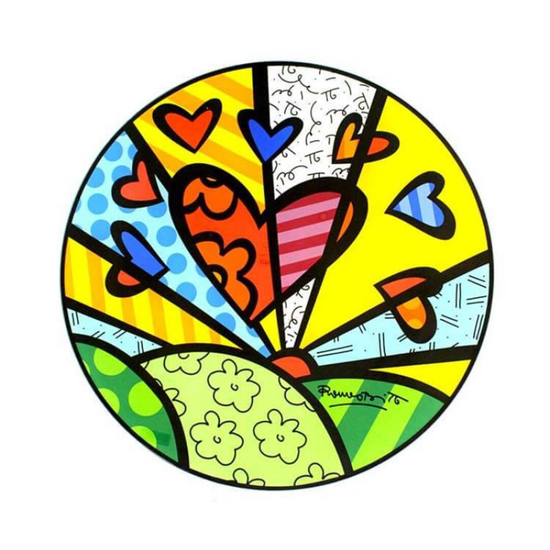 Romero Britto Round Glass Plate : A New Day Goebel - Etsy