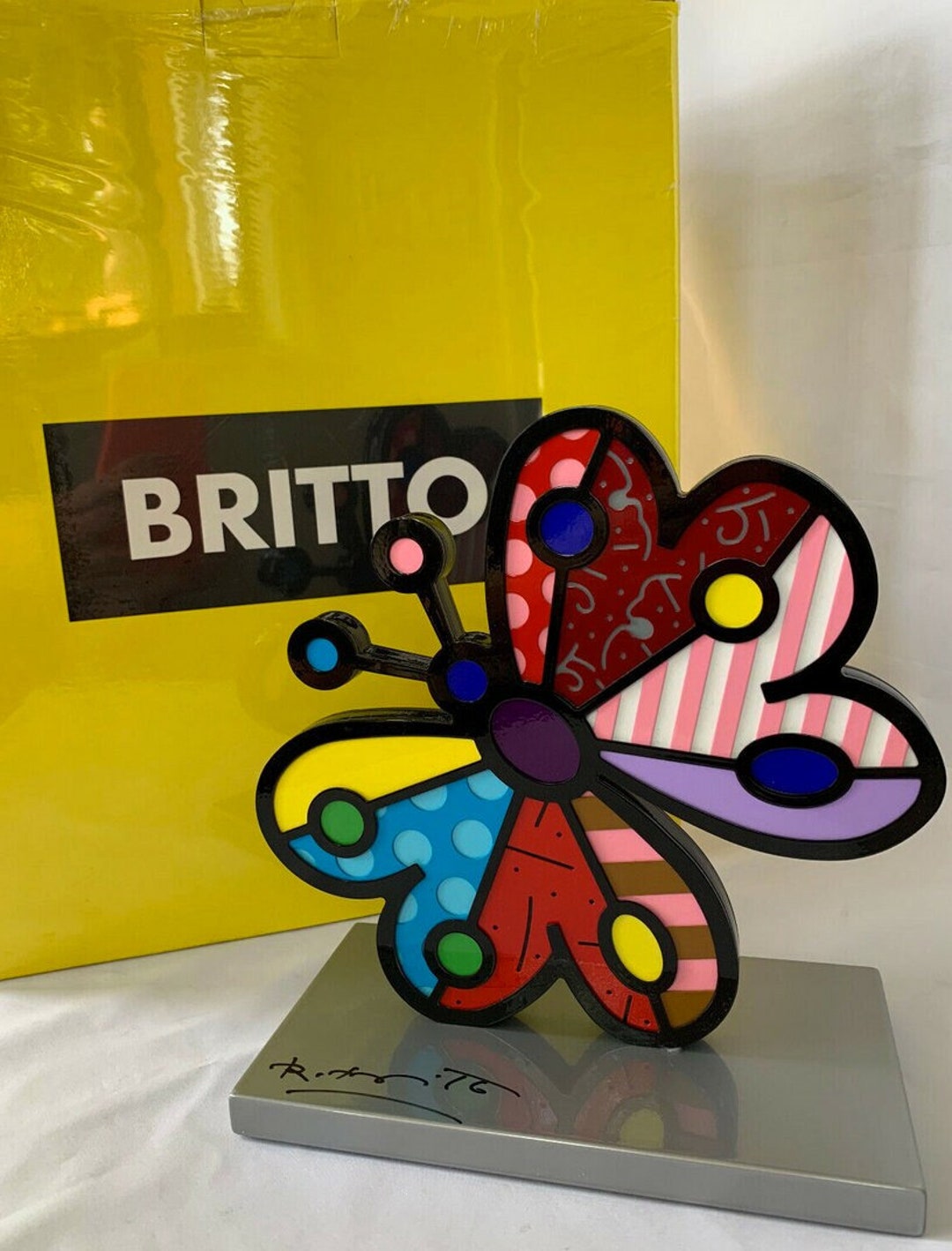 Romero Britto Silver Base Sculpture: Garden Butterfly NEW Original Box ...
