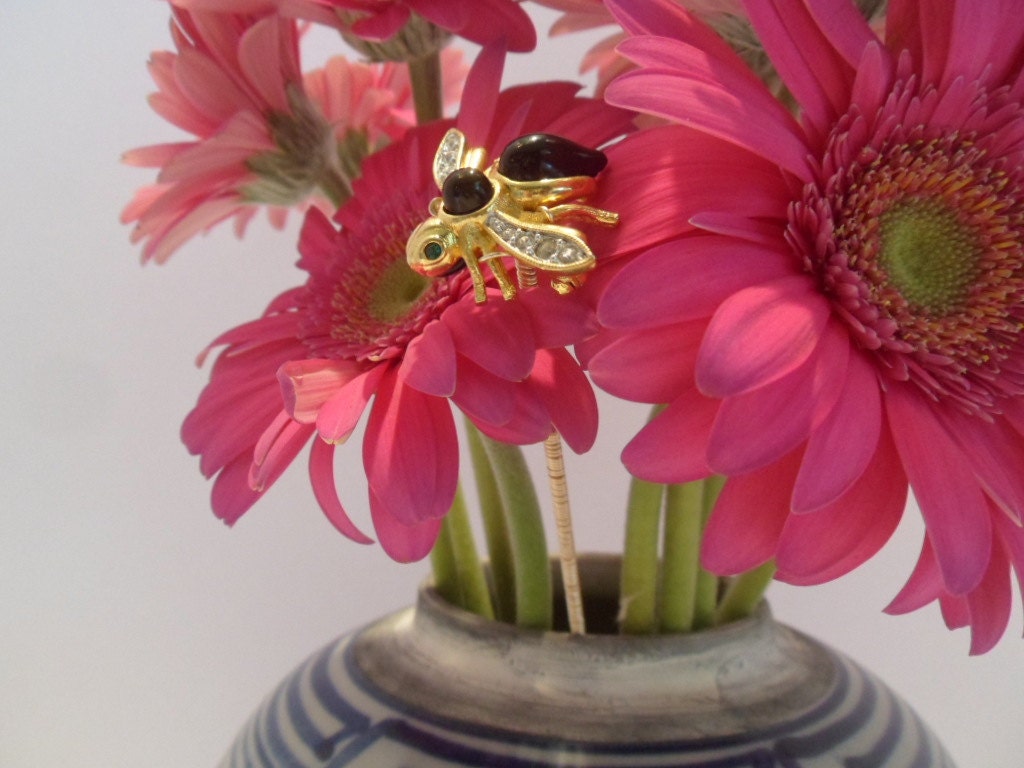 Floral Jewelry Stick - Bee With Rhinestone Wings Black Body - Etsy
