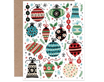 Christmas Tree Christmas Card Ornaments Happy Holiday Card - Etsy