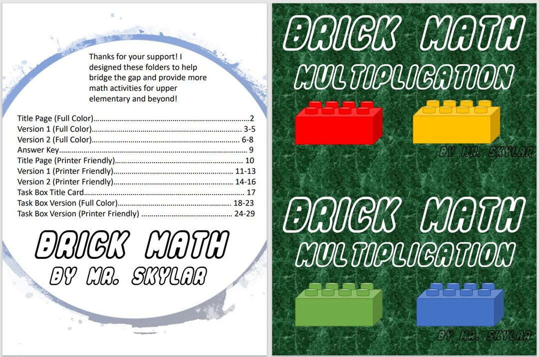 Brick Math File Folder and Task Box Multiplication - Etsy