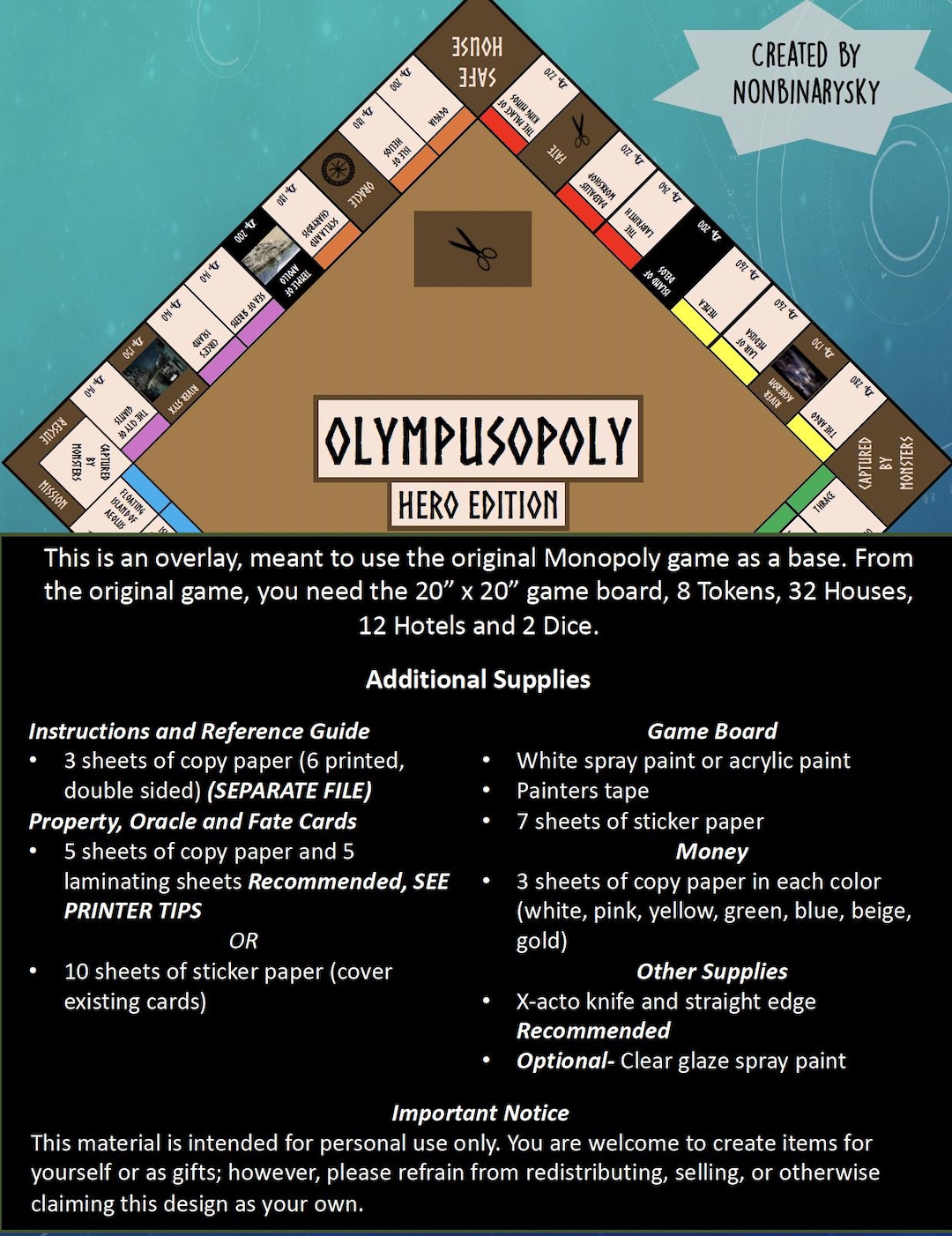 Olympusopoly Hero Edition: Greek Mythology Board Game Overlay (PDF) - Etsy