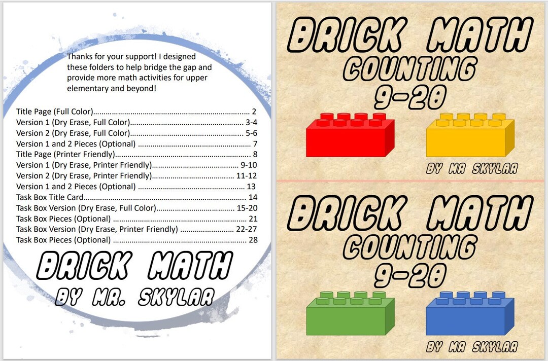 Brick Math File Folder and Task Box Counting 9 to 20 PDF - Etsy