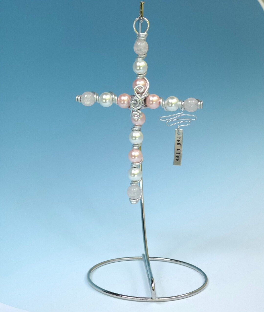 Baby Girl Hanging Cross /beaded Cross/ Pink & White /baby Girl Gift/get ...