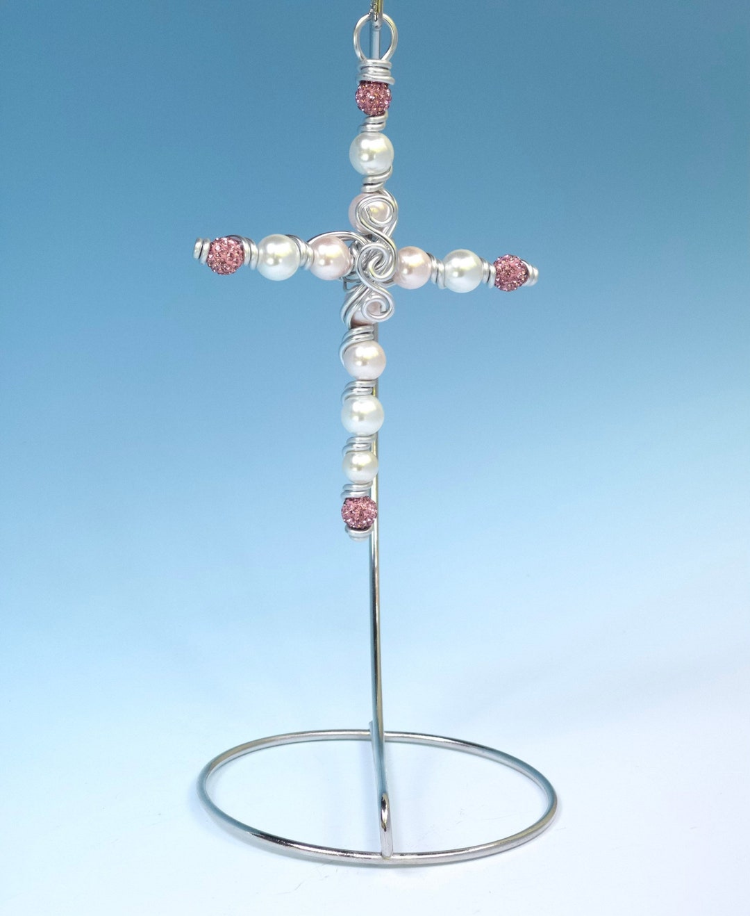 Beaded Cross for Baby Girl: Pink & White Pearl Christian Gift With ...