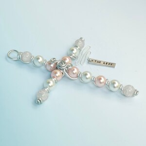 Baby Girl Hanging Cross /beaded Cross/ Pink & White /baby Girl Gift/get ...