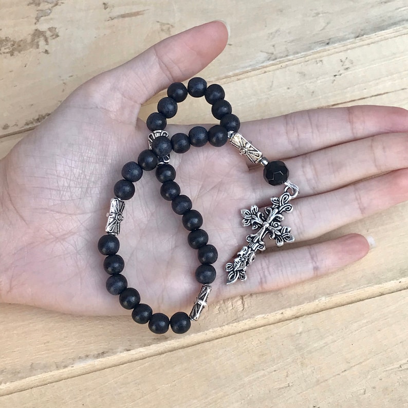 Prayer Beads/christian Prayer Beads/wood Prayer Beads/silver Cross ...