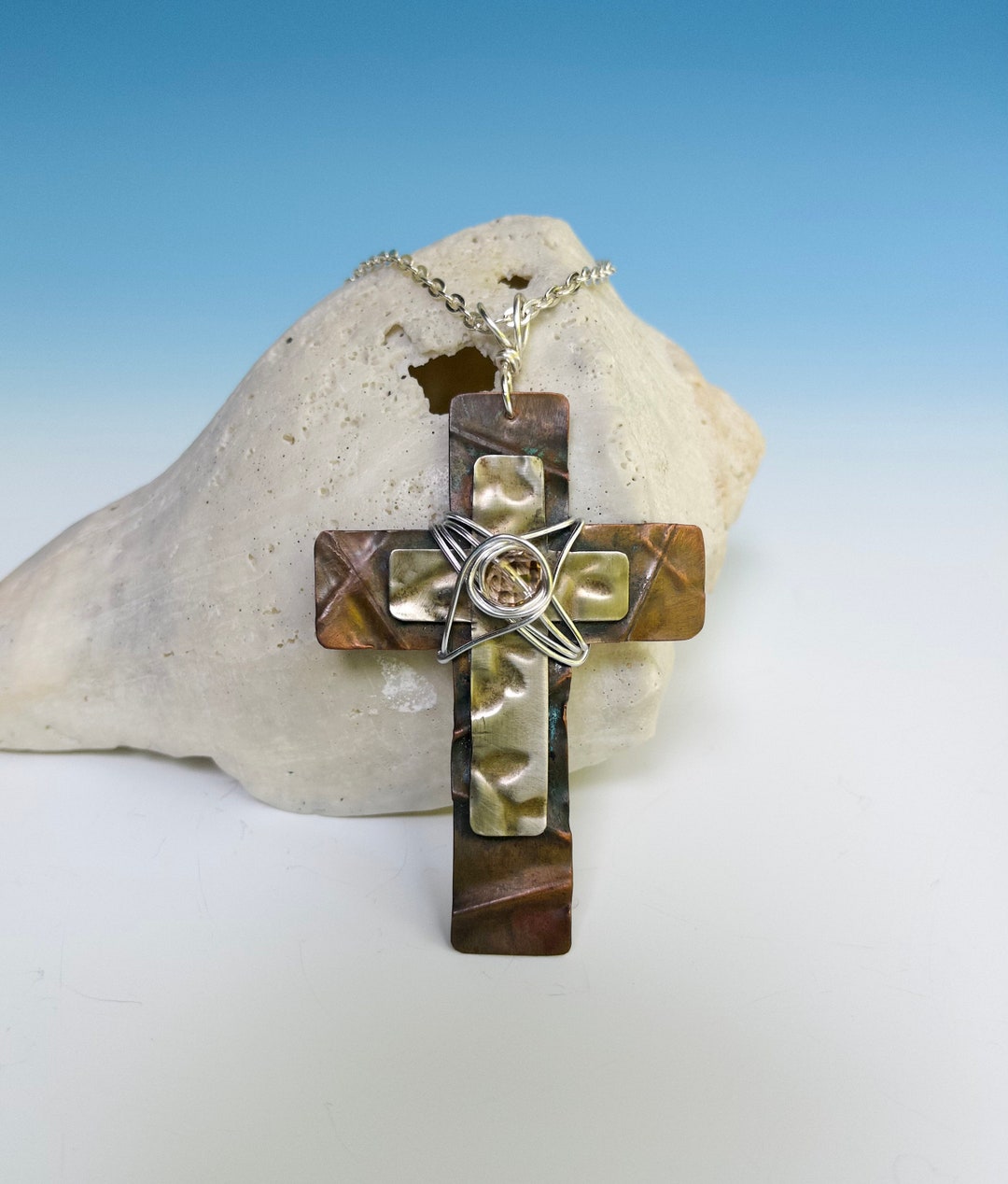 Unique Cross Necklace/christian Gift/large Cross Necklace/copper and ...