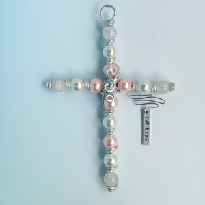 Baby Girl Hanging Cross /beaded Cross/ Pink & White /baby Girl Gift/get ...