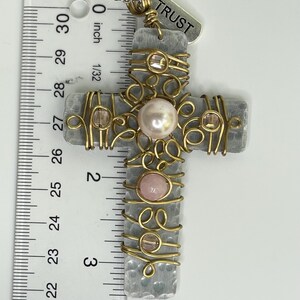 Beaded Cross Necklace/large Pink Pearl & Crystal Beaded Cross Necklace ...