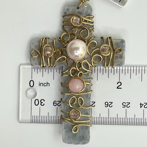 Beaded Cross Necklace/large Pink Pearl & Crystal Beaded Cross Necklace ...