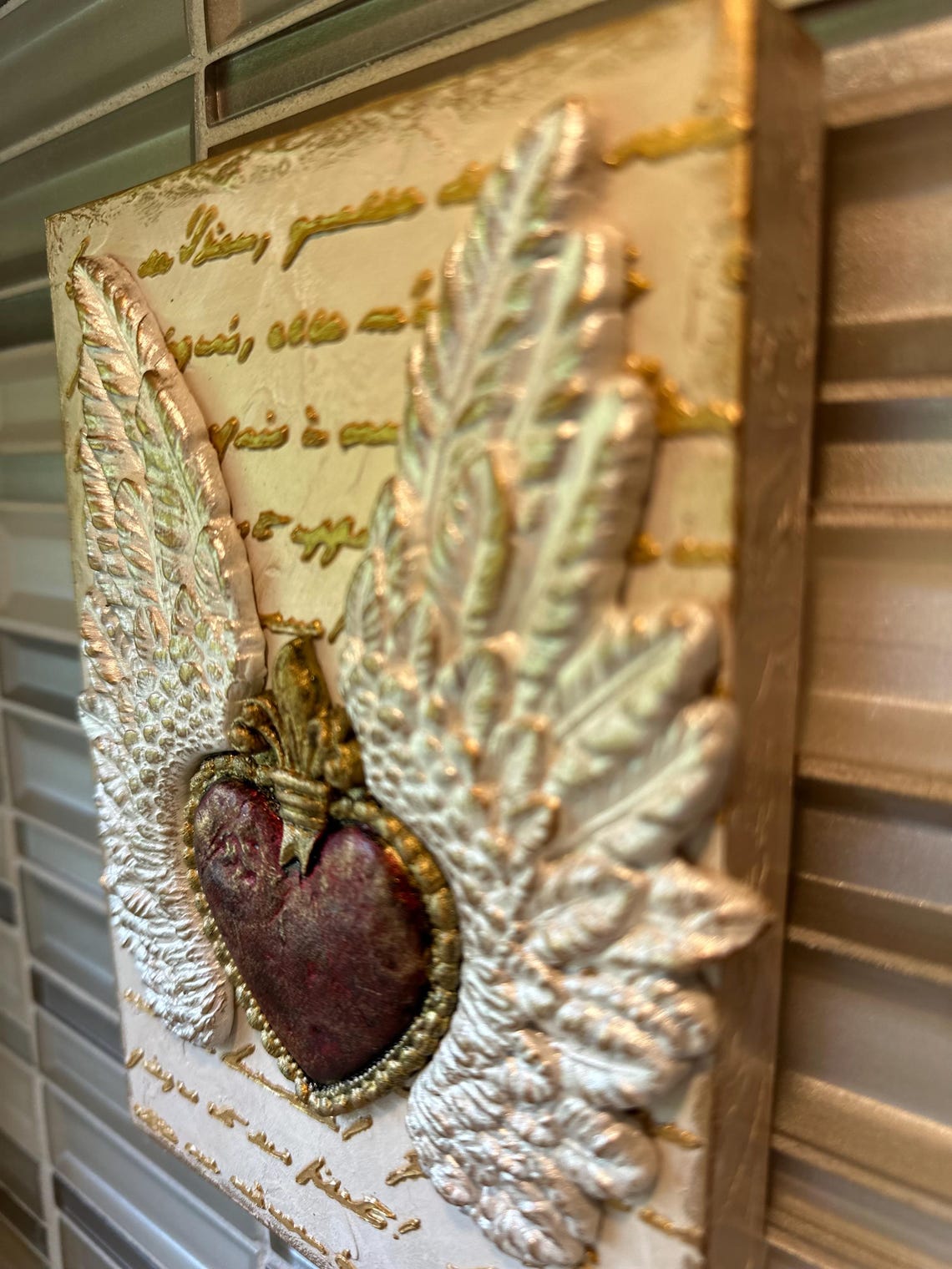 Handcrafted Memory Tile Wall Plaque: Red, Gold, and Clay Detail - Etsy