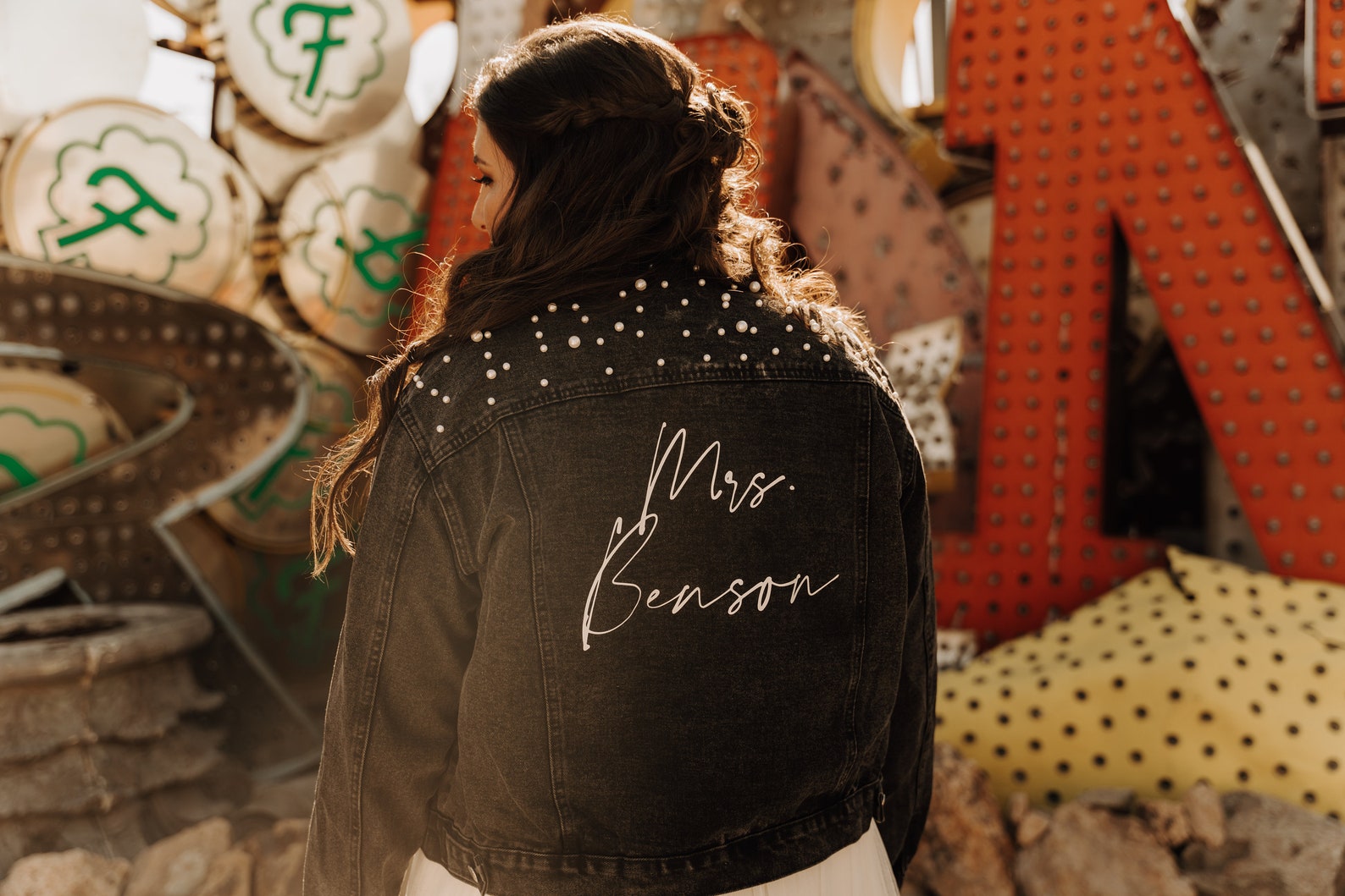 PERSONALIZED Black Denim Statement Denim Bridal Jacket | Etsy