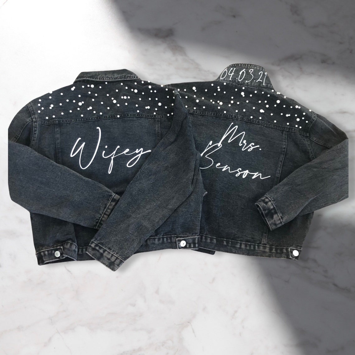 PERSONALIZED Black Denim Statement Denim Bridal Jacket | Etsy