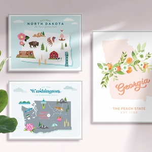 Washington State Map Print | Travel Poster | USA Poster | Illustrated ...