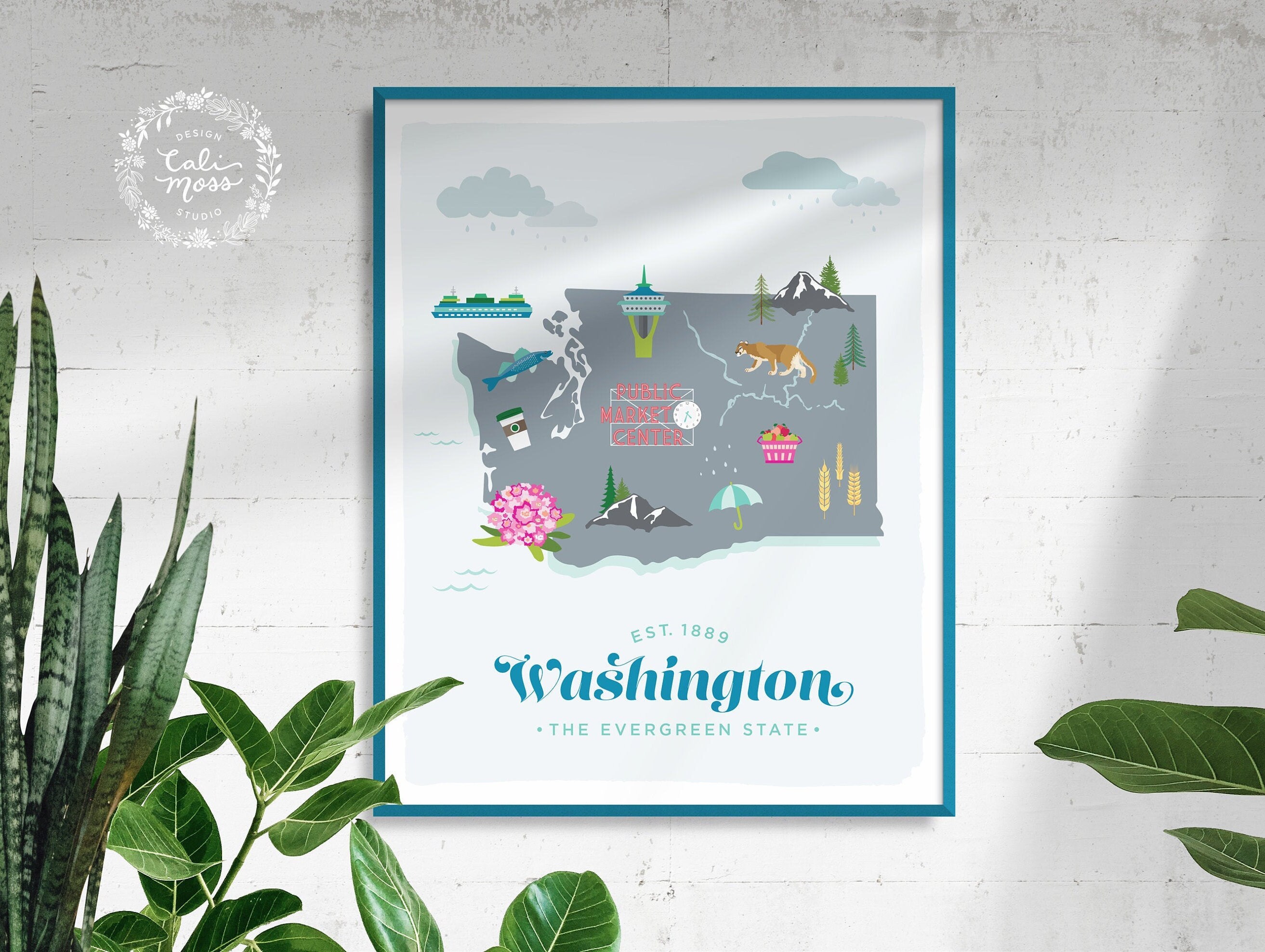 Washington State Map Print Travel Poster USA Poster | Etsy