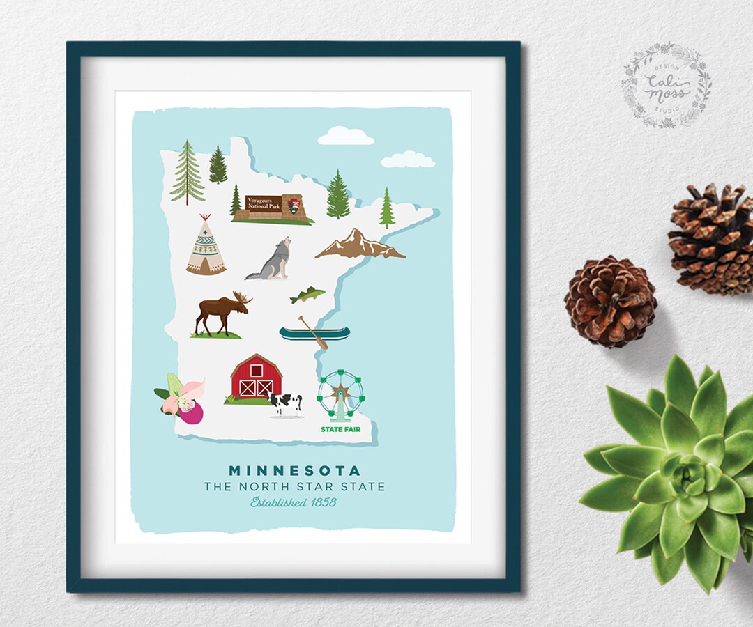 Illustrated Minnesota Map Art Print: Colorful State Poster - Etsy