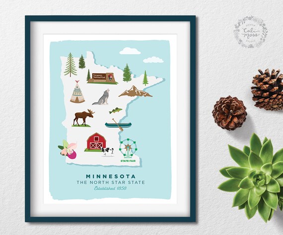 Minnesota State Art Print Illustrated Minnesota Map Moving | Etsy