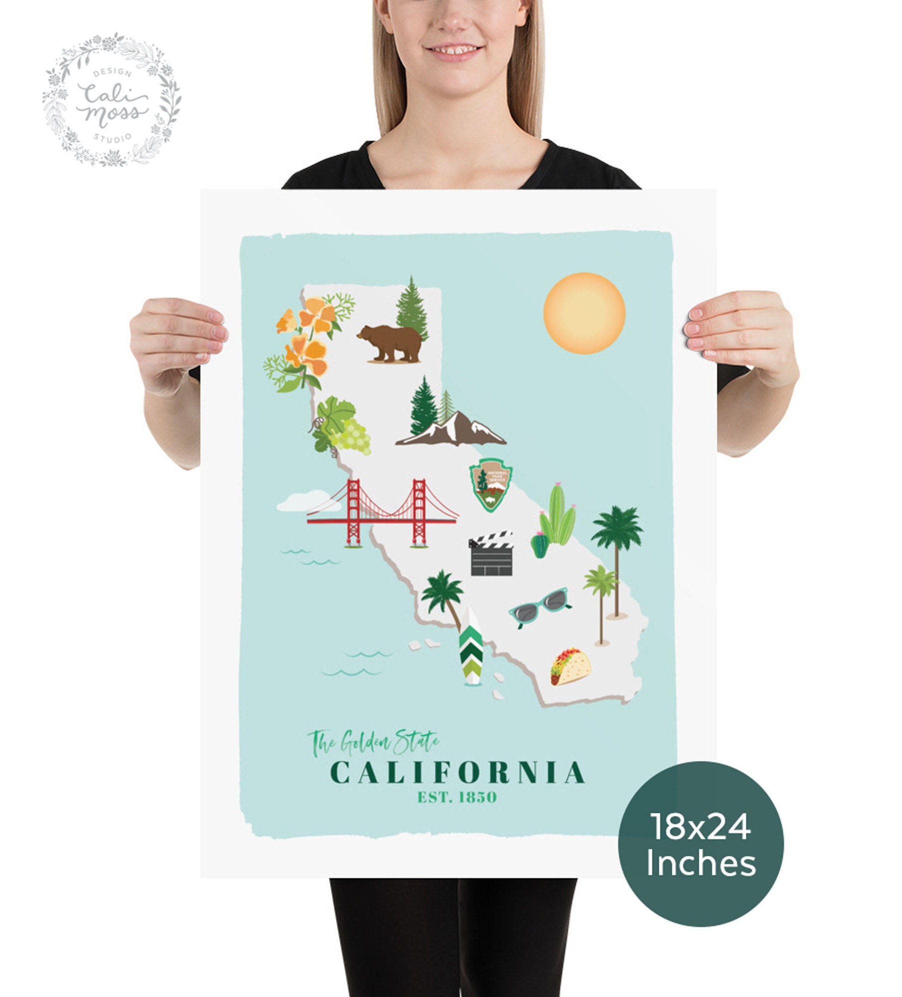 Illustrated Map of California Art Work California State Wall - Etsy