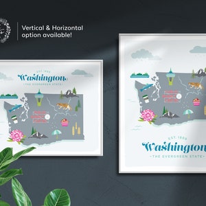 Washington State Map Print | Travel Poster | USA Poster | Illustrated ...
