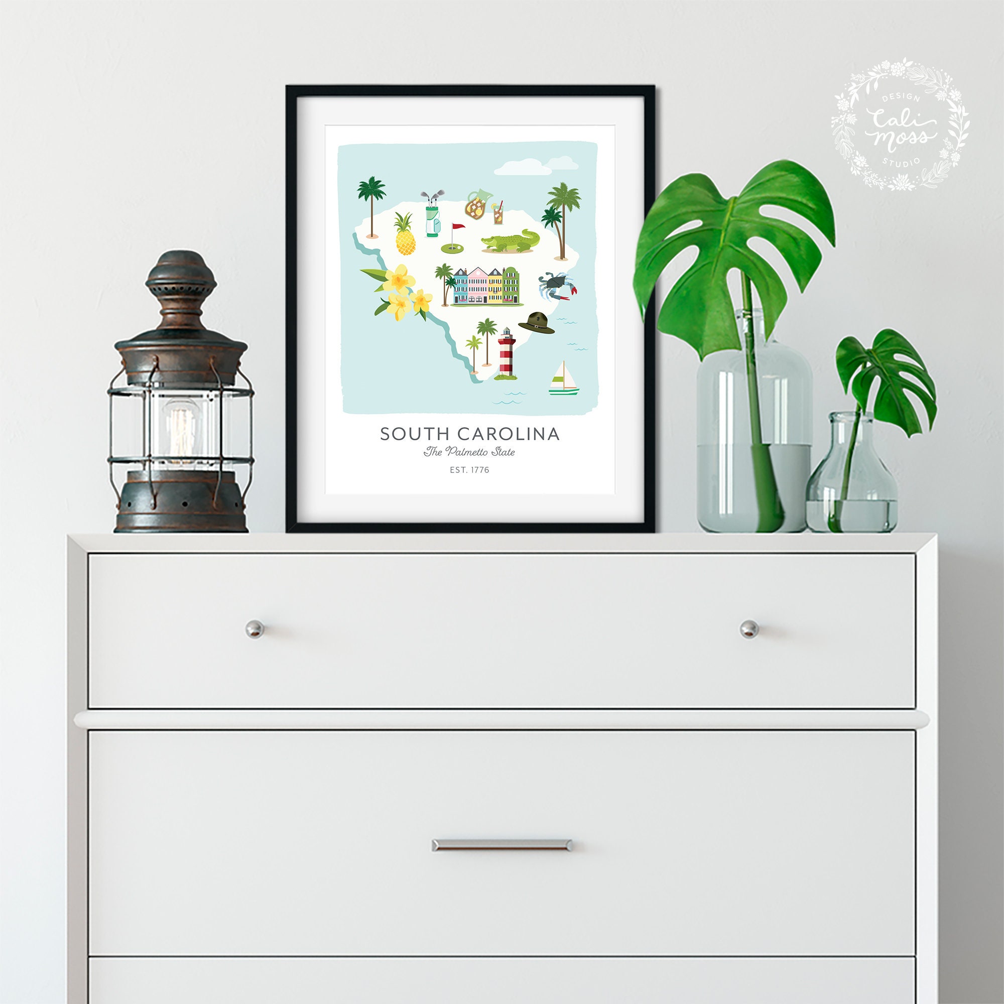 South Carolina Map Art Print: Illustrated Landmarks - Etsy