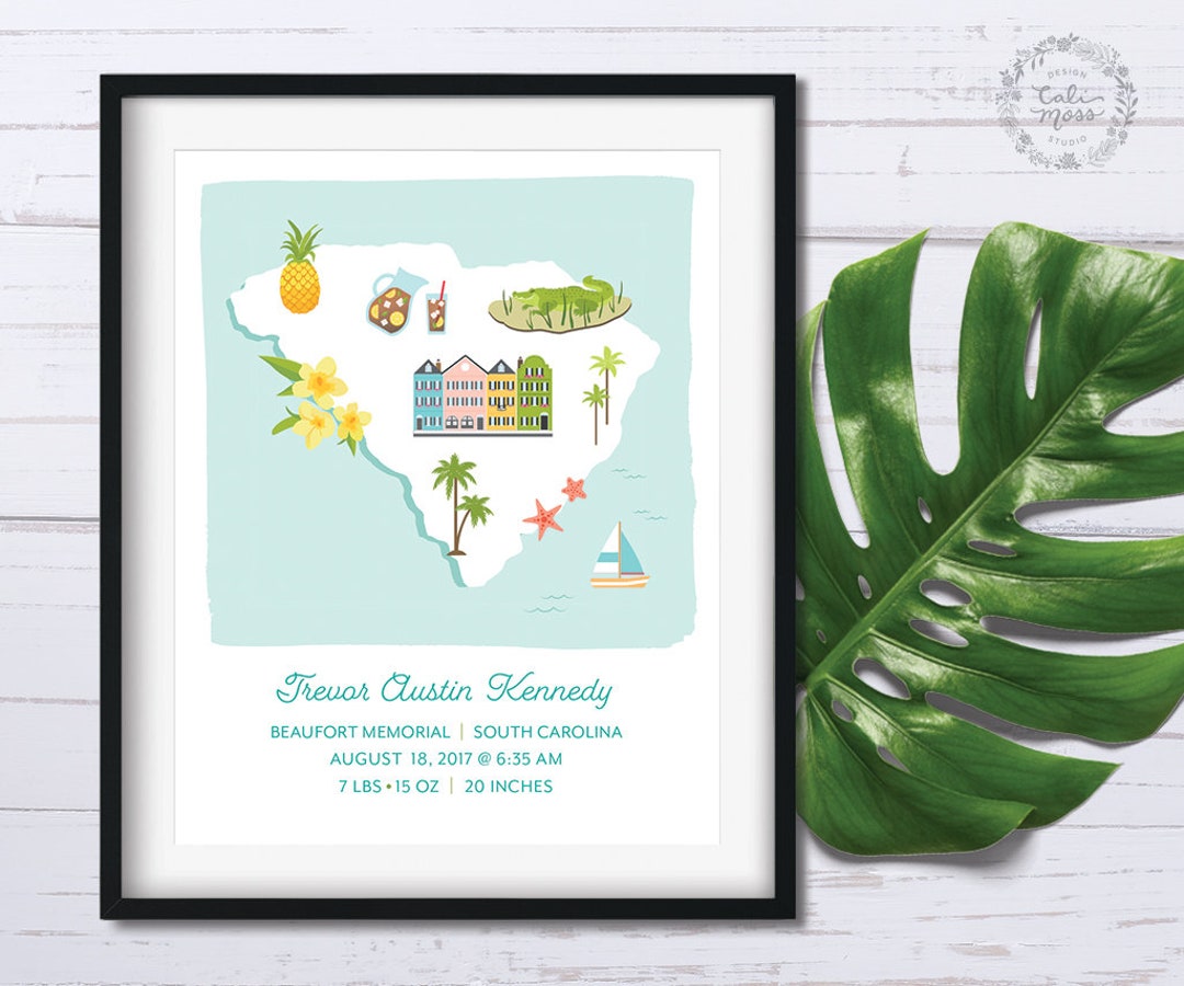 Custom South Carolina Birth Stats Art Print: Personalized Nursery Decor ...