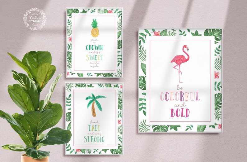 Tropical Art Prints Flamingo Nursery Decor Tropical | Etsy