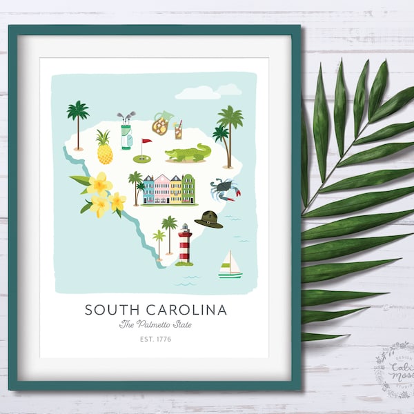Illustrated Map of South Carolina - Etsy