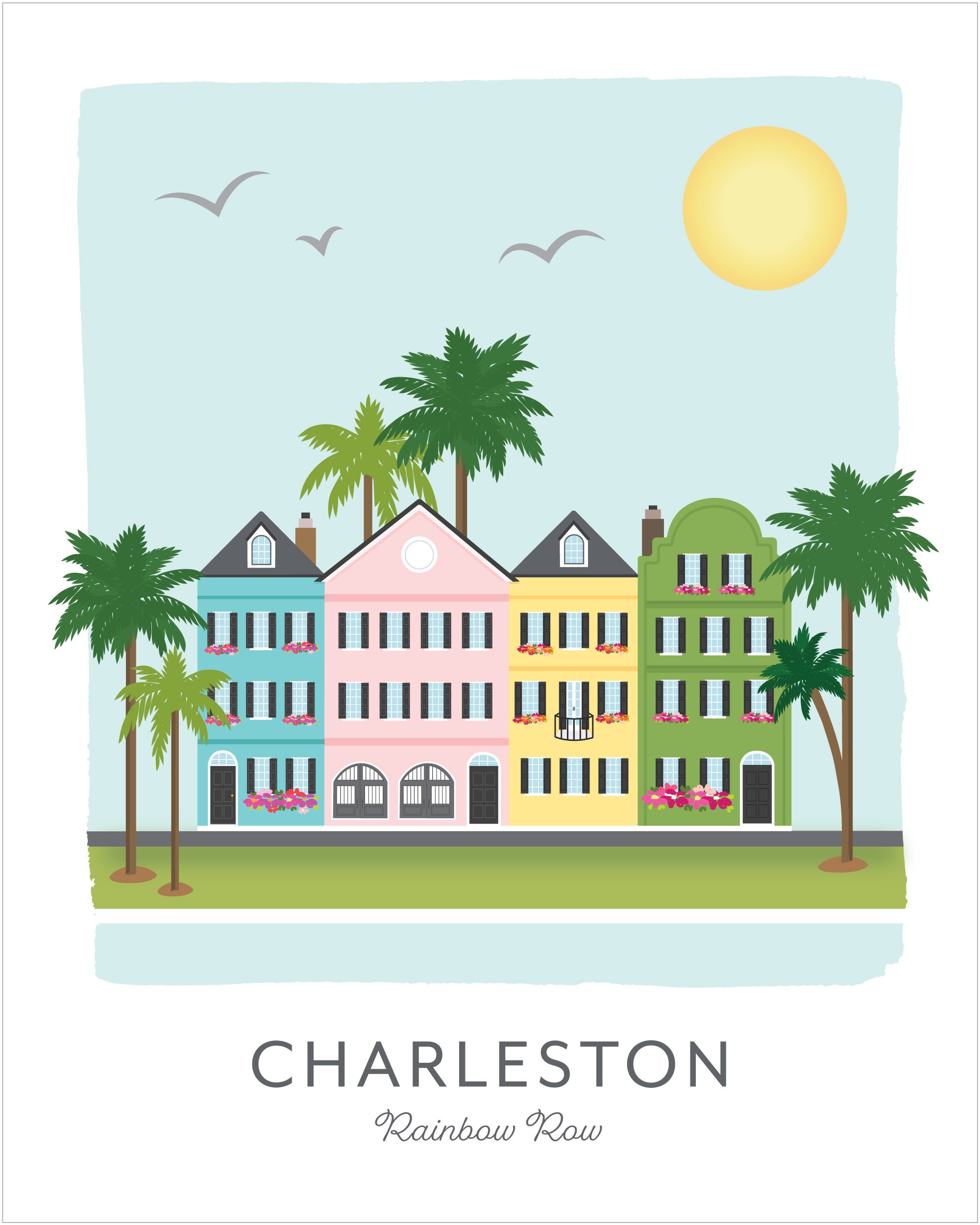 Charleston South Carolina Wall Art Rainbow Row Art Print City Print ...