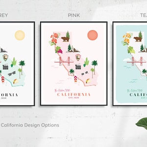 California State Map Illustration | Pink Art Print | California State ...