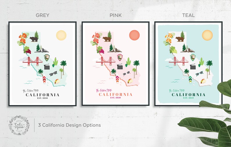 California State Map Illustration Pink Art Print - Etsy
