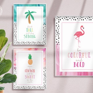 Tropical Decor Flamingo Nursery Decor Set of 3 Tropical Art Prints ...