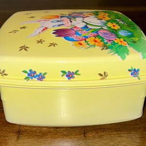 Super Cute Vintage Hard Plastic Pale Yellow Easter Bunny Container Box ...