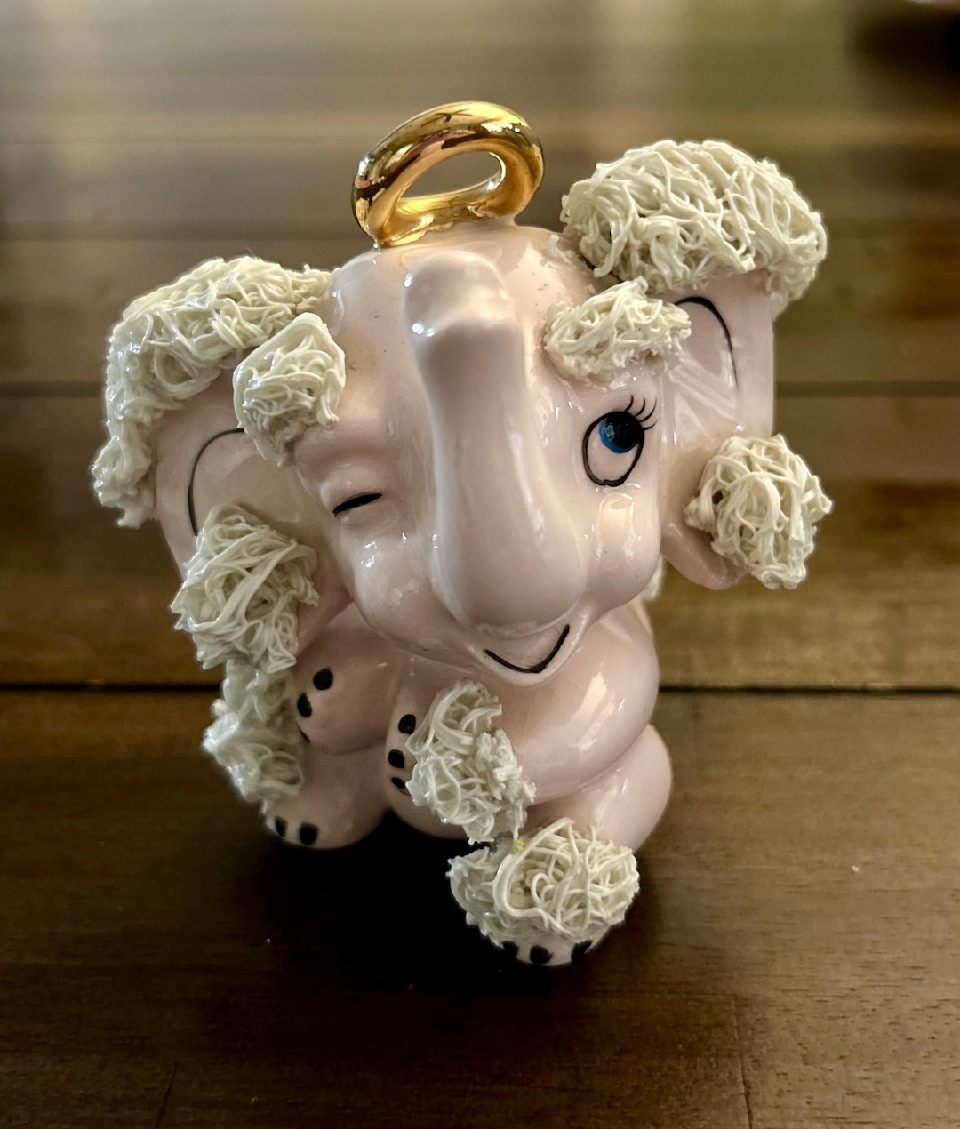 RARE Spaghetti Ceramic Pink Elephant With Gold Halo Figurine - Etsy