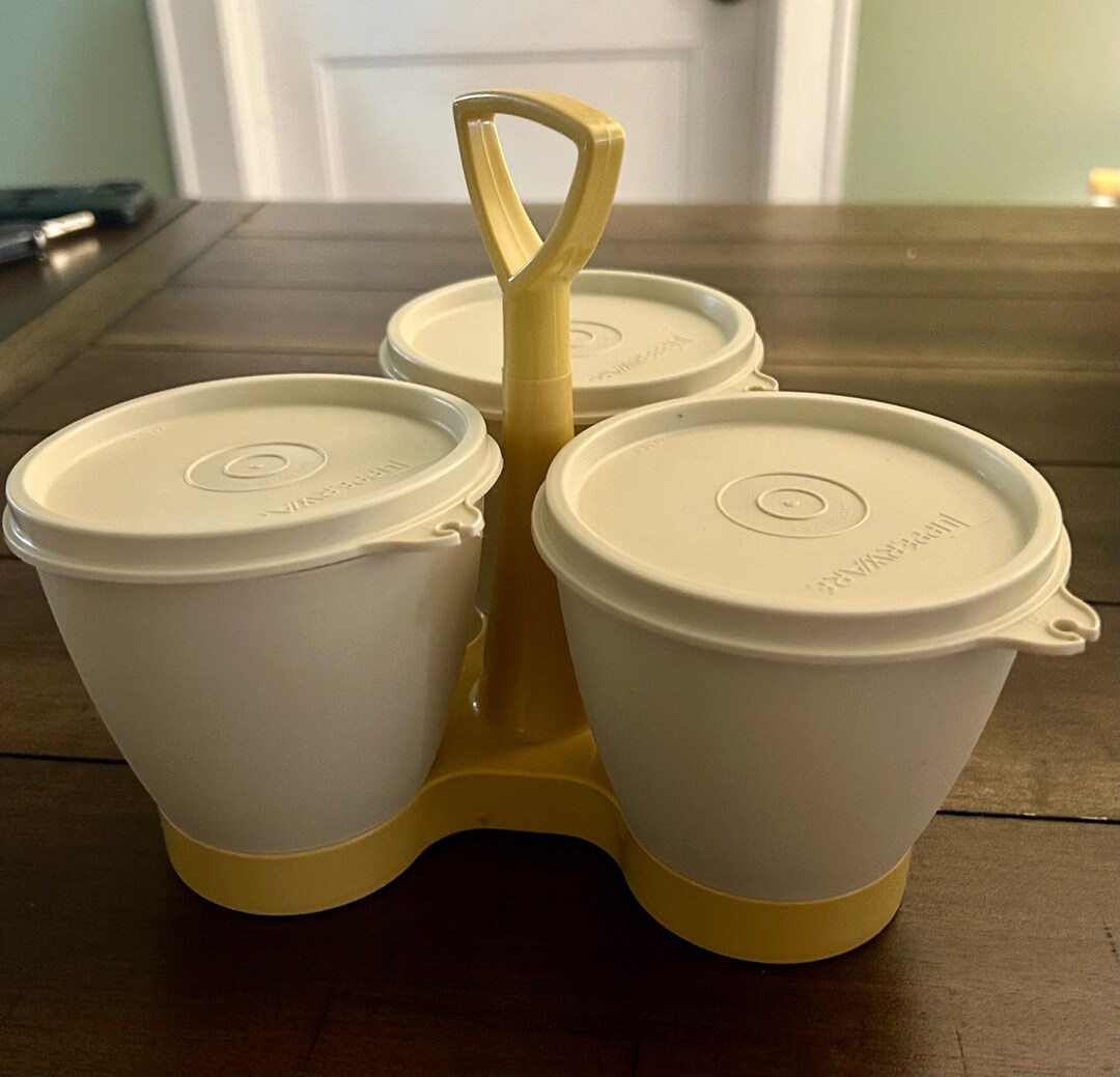 Vintage Tupperware Condiment Caddy in Almond and Yellow With Lids Works ...