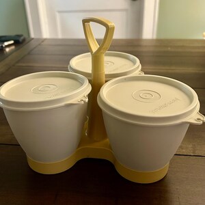 Vintage Tupperware Condiment Caddy in Almond and Yellow With Lids Works ...