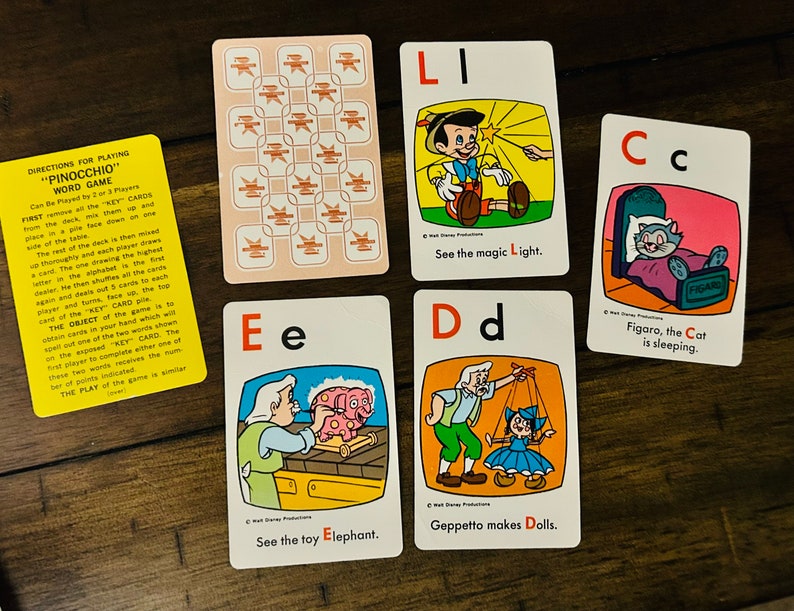 Walt Disney’s Pinocchio Educational Card Game 1968 by Ed-u-cards— - Etsy