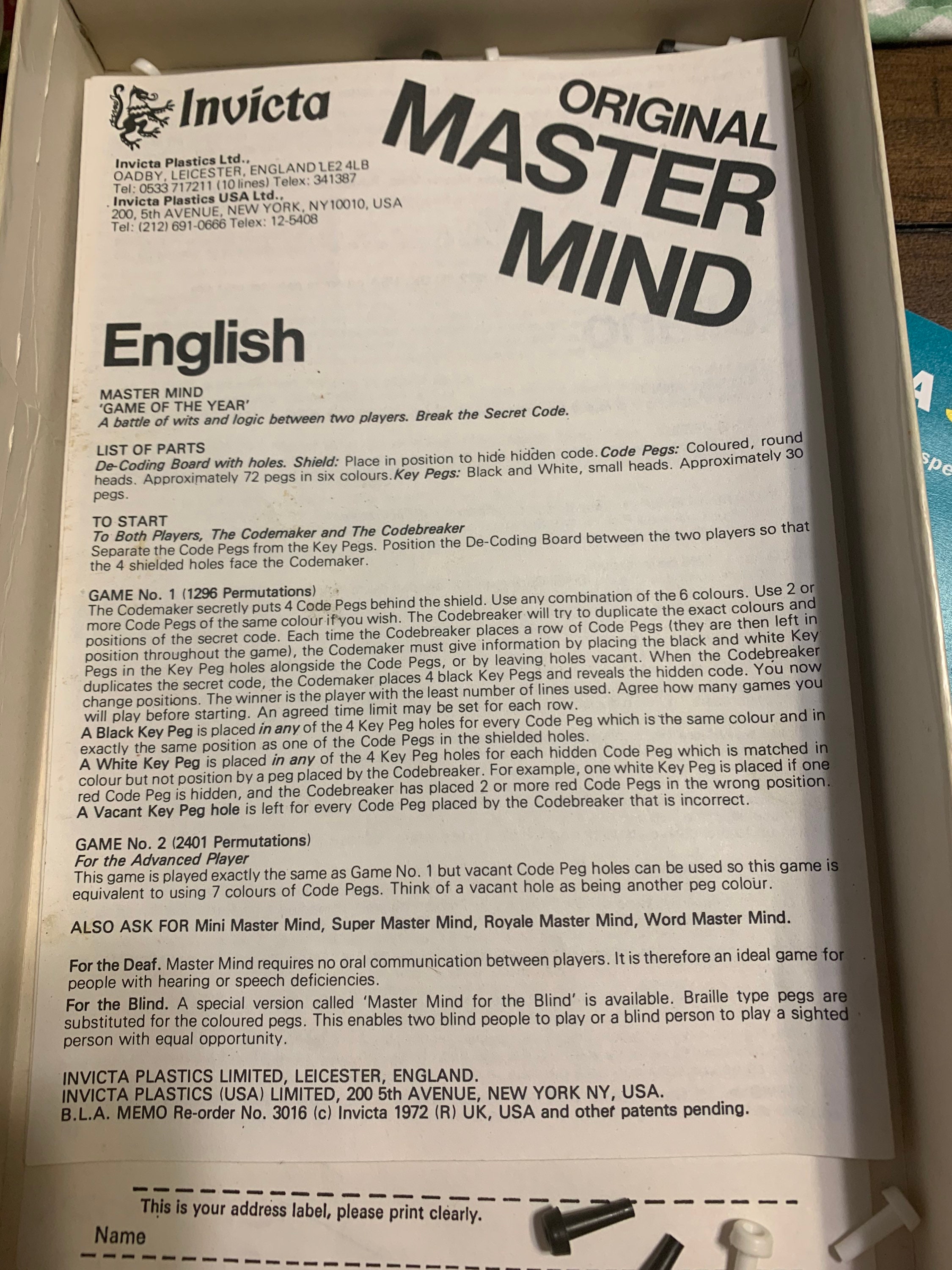 Original 1972 Designed for the Design Centre London Mastermind by ...