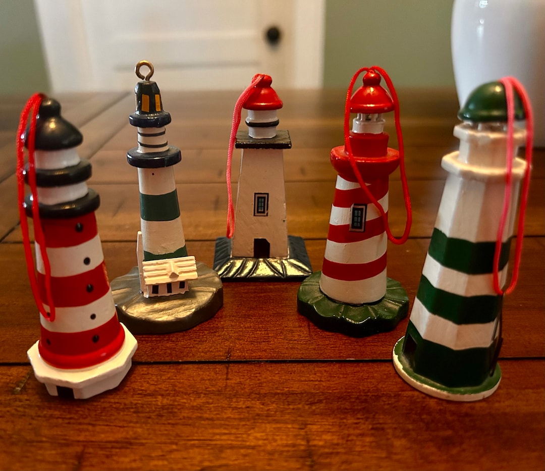 Set of Five (5) Vintage Wooden Lighthouse Ornaments- 5 Unique Styles - Etsy