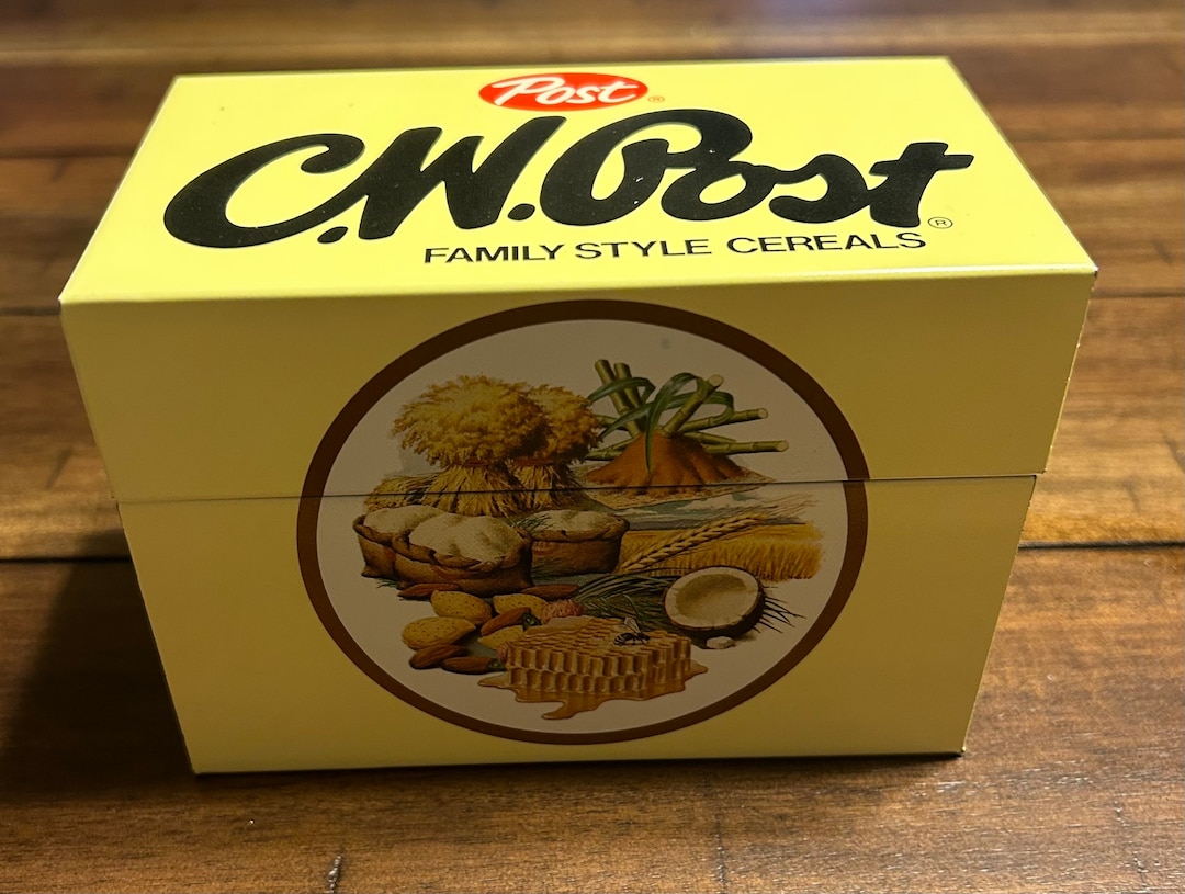 Vintage Tin Post C.w.post Family Cereals Recipe Box With Recipe Cards ...