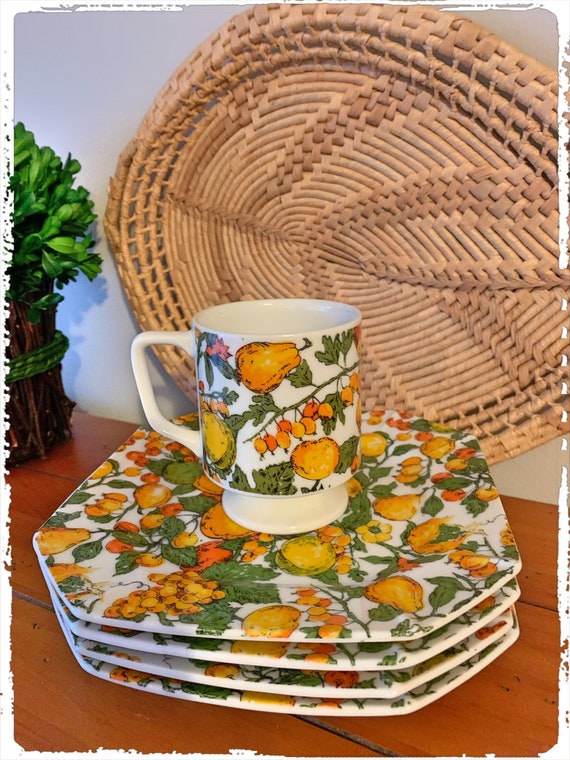 Lovely Mid Century Modern Yellow Fruit China Plates Set of | Etsy