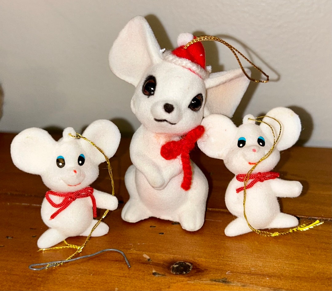 Set of Three Adorable Flocked White Christmas Mice Ornaments Vintage - Etsy