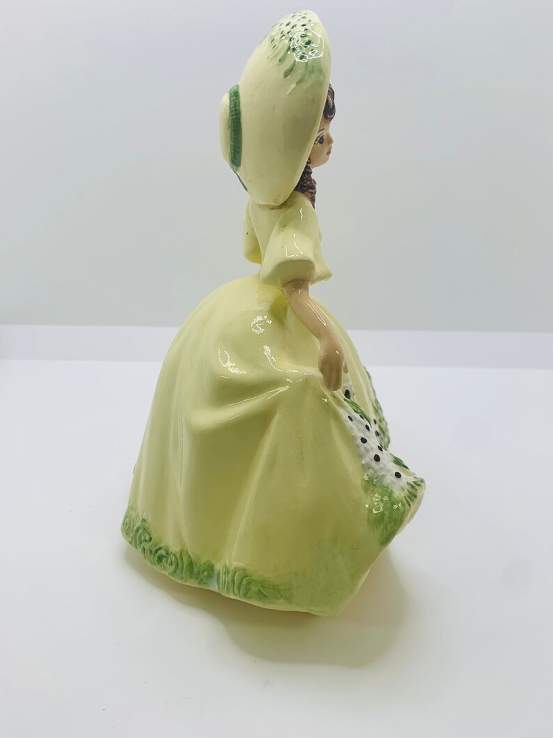 RARE- Beautiful Vintage Lady in Yellow Flowered Gown With Hat Figurine ...