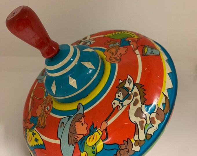 Vintage 1950’s Ohio Art Metal Cowboy and Cowgirl Spinning Top - Etsy