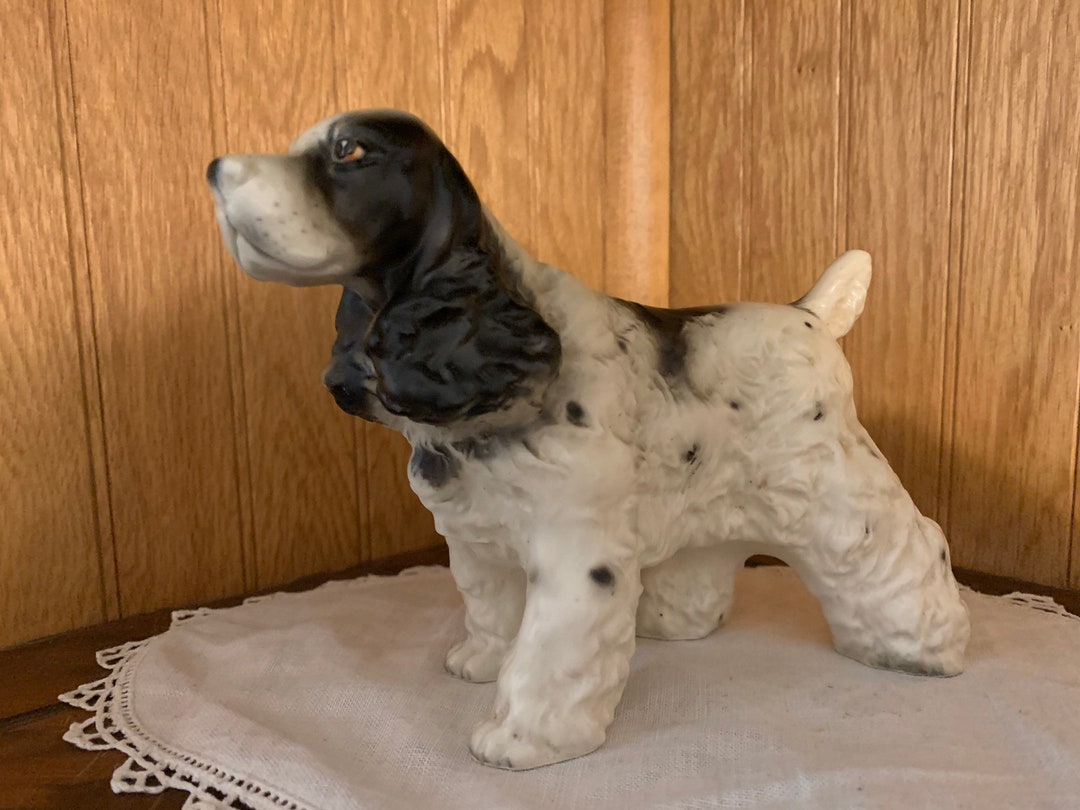 Vintage Black and White Cocker Spaniel Porcelain Dog Figurine Made in ...