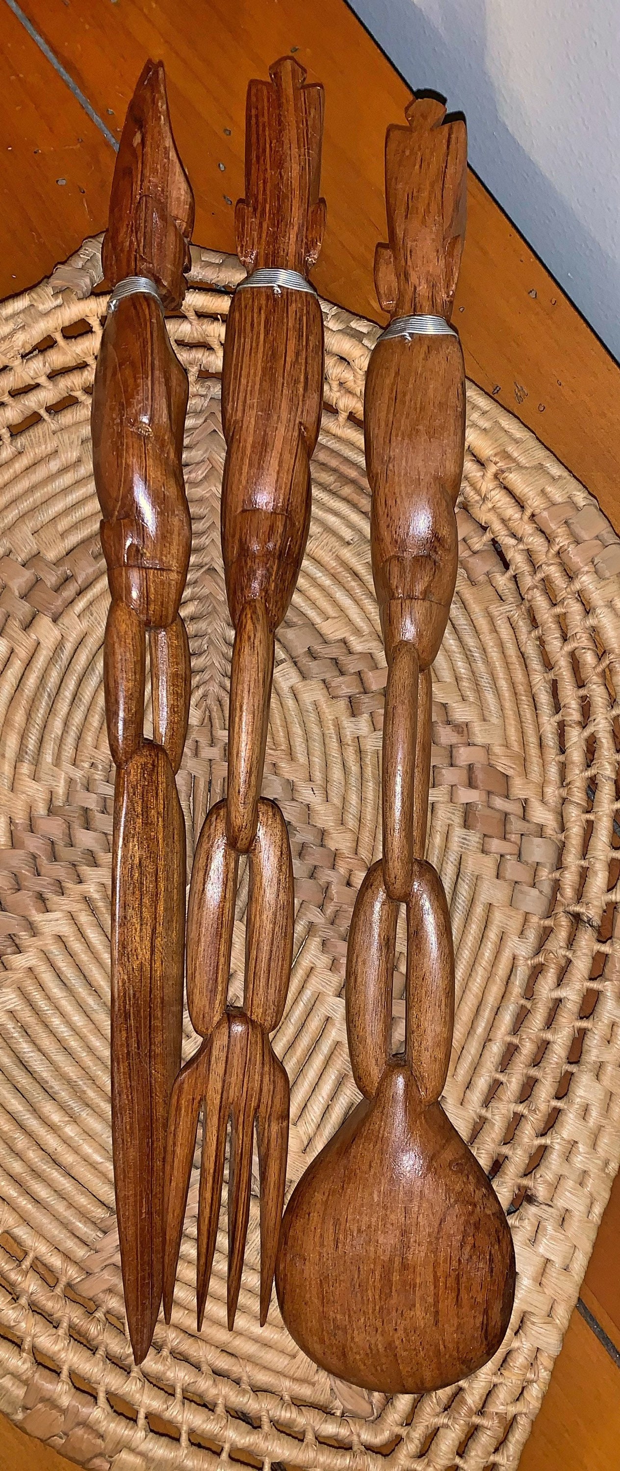 Set of Three Vintage African Teak Wood Carved Utensils - Etsy