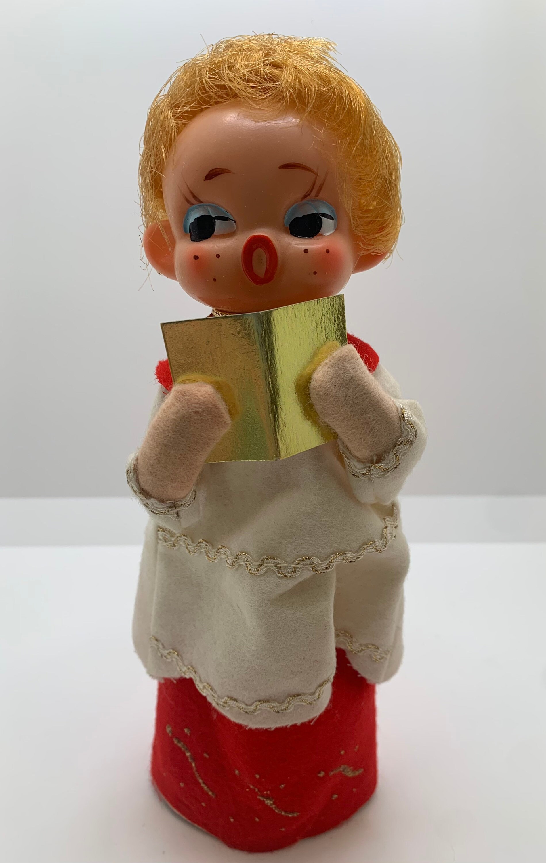 Kitschy 1960’s Red Haired Caroler Tree Topper Red and White Felt ...