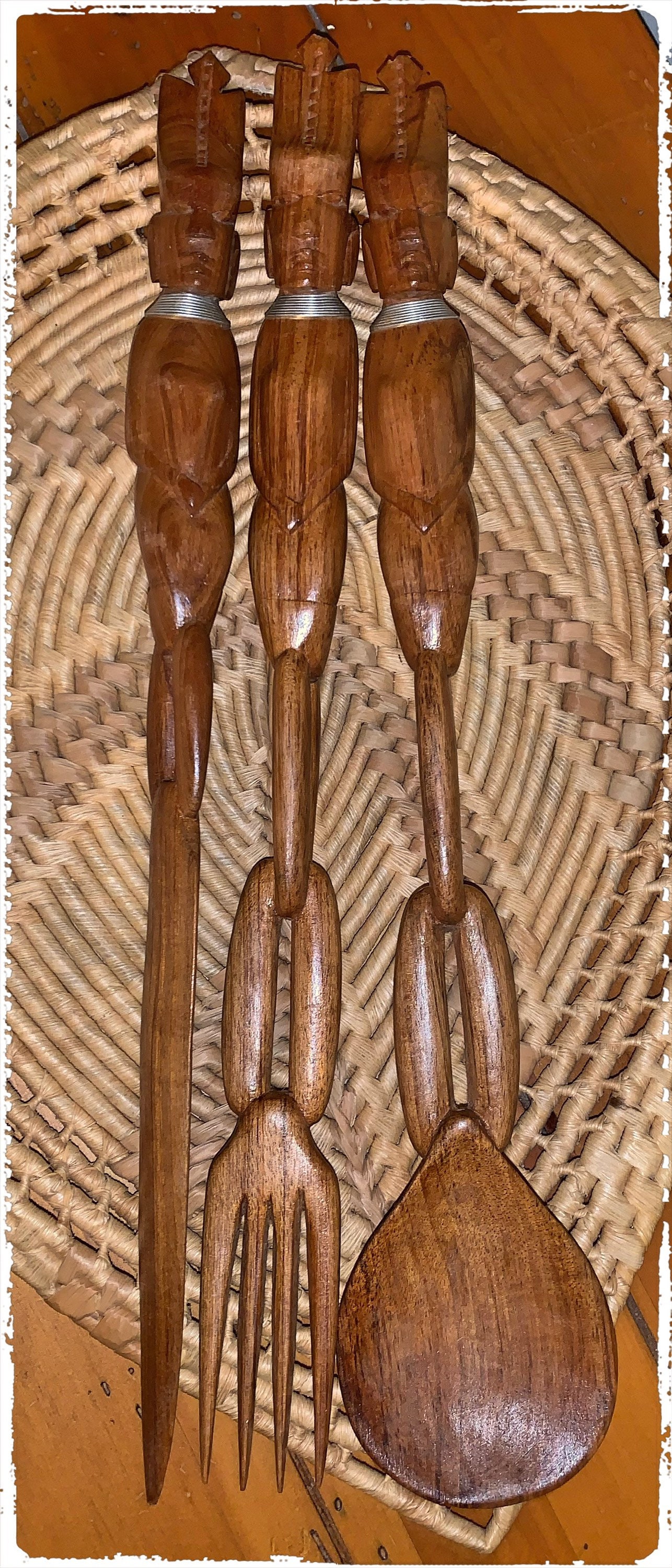 Set of Three Vintage African Teak Wood Carved Utensils - Etsy